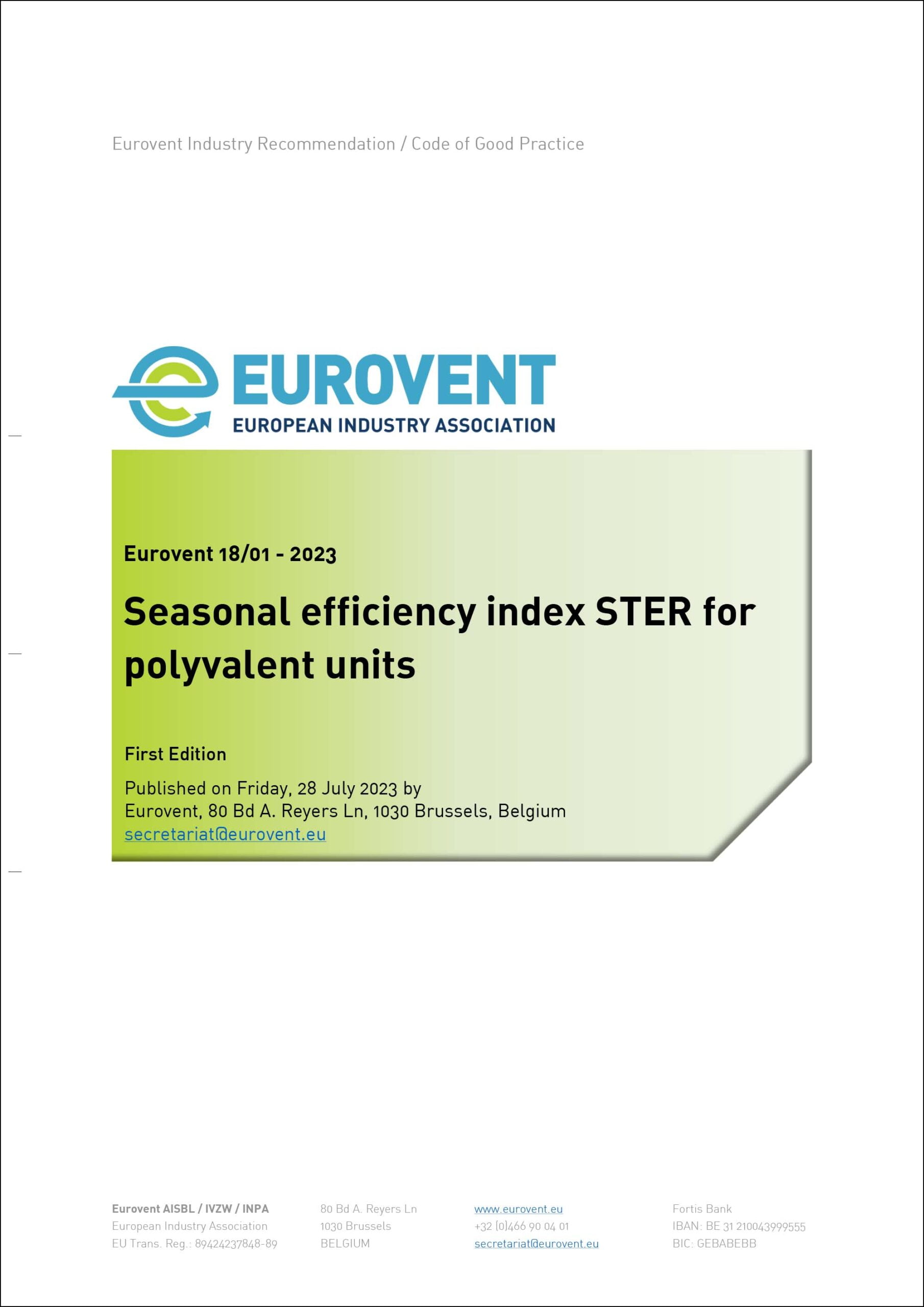 Eurovent 18/1: Seasonal efficiency index STER for polyvalent units ...