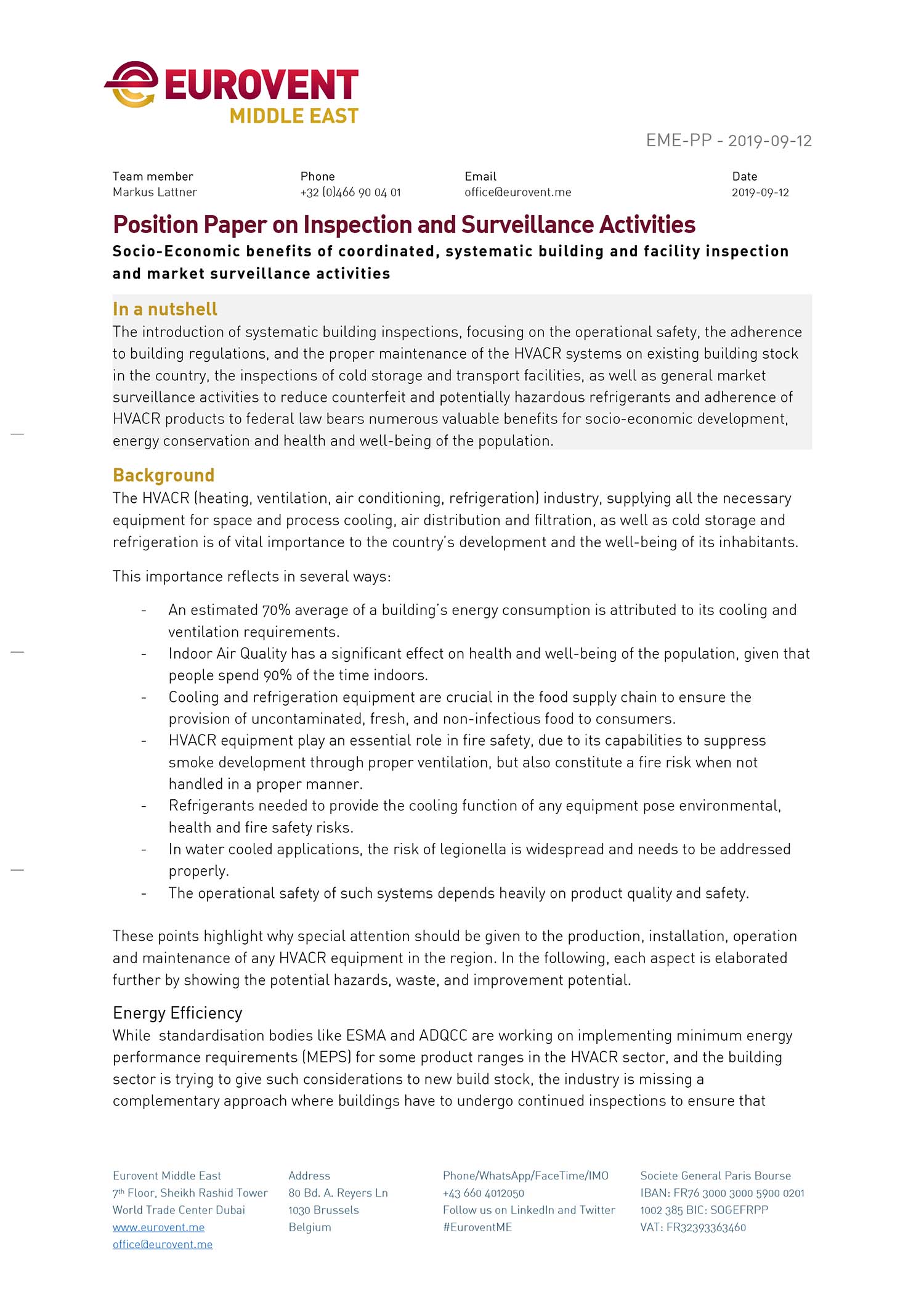 Position Paper on Inspection and Surveillance Activities - Eurovent